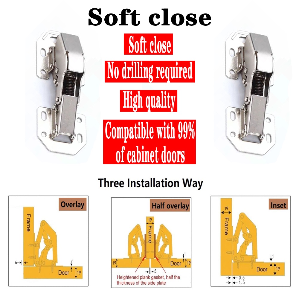 Hydraulic Soft Close Concealed Hinges Regular For Cabinet Diy C1.C2.C3 ...