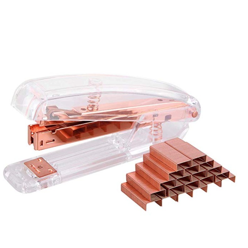 Rose Gold Office Stapler,Transparent Spring Powered Desktop Stapler ...