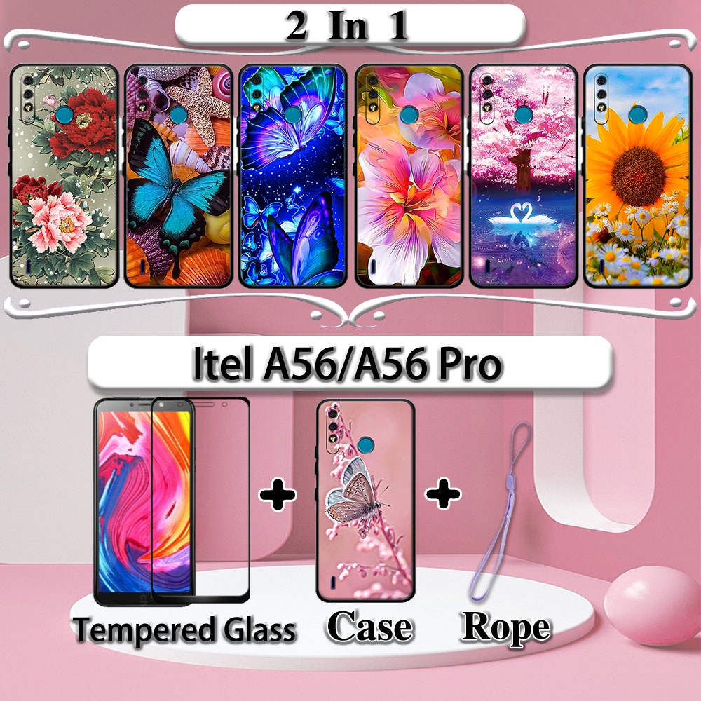 2 IN 1 Itel A56 A56 Pro Case with Tempered Glass Screen Protector ...