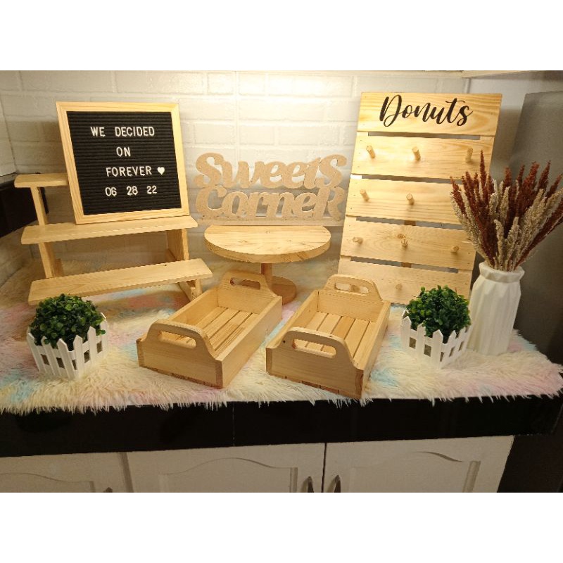 Rustic Wooden Equipment(Set,7pcs) For DIY SWEET CORNER/DESSERT BUFFET ...