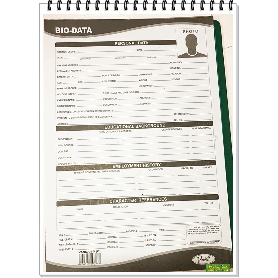 Biodata Form/Personal Data Form | Shopee Philippines