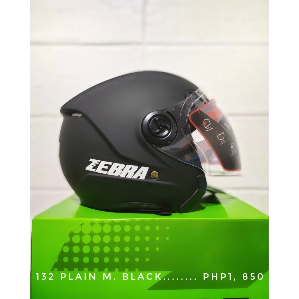 Zebra 132 Plain Half Face Matte Black Single Visor Helmet | Shopee ...