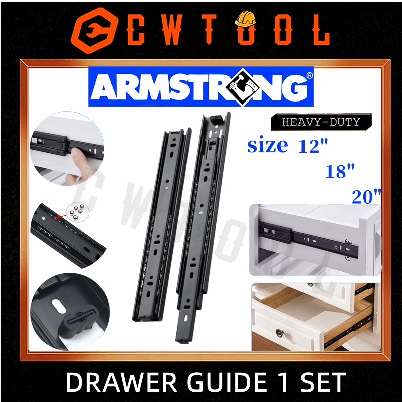ARMSTRONG DRAWER GUIDE 1 SET Drawer Sliders Set Full Extension Ball ...
