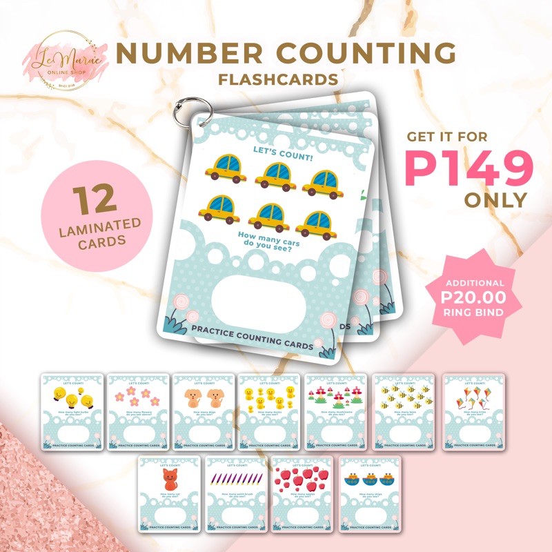 NUMBER COUNTING TRACING CARDS Laminated Educational Flashcards Math ...