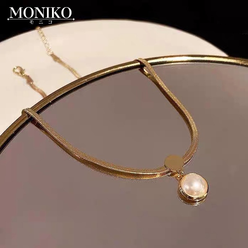 MONIKO Original Design Pearl Pendant Snake Bone Chain Cuban Chain Women ...