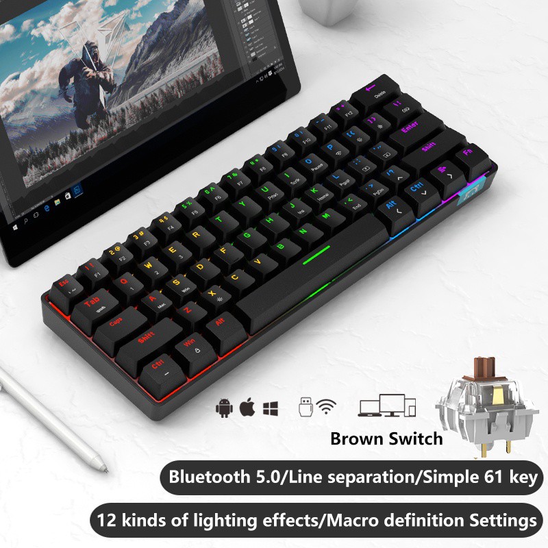 Ajazz STK61 Dual Mode Wired/Wireless 61-Keys Mechanical Keyboard ...