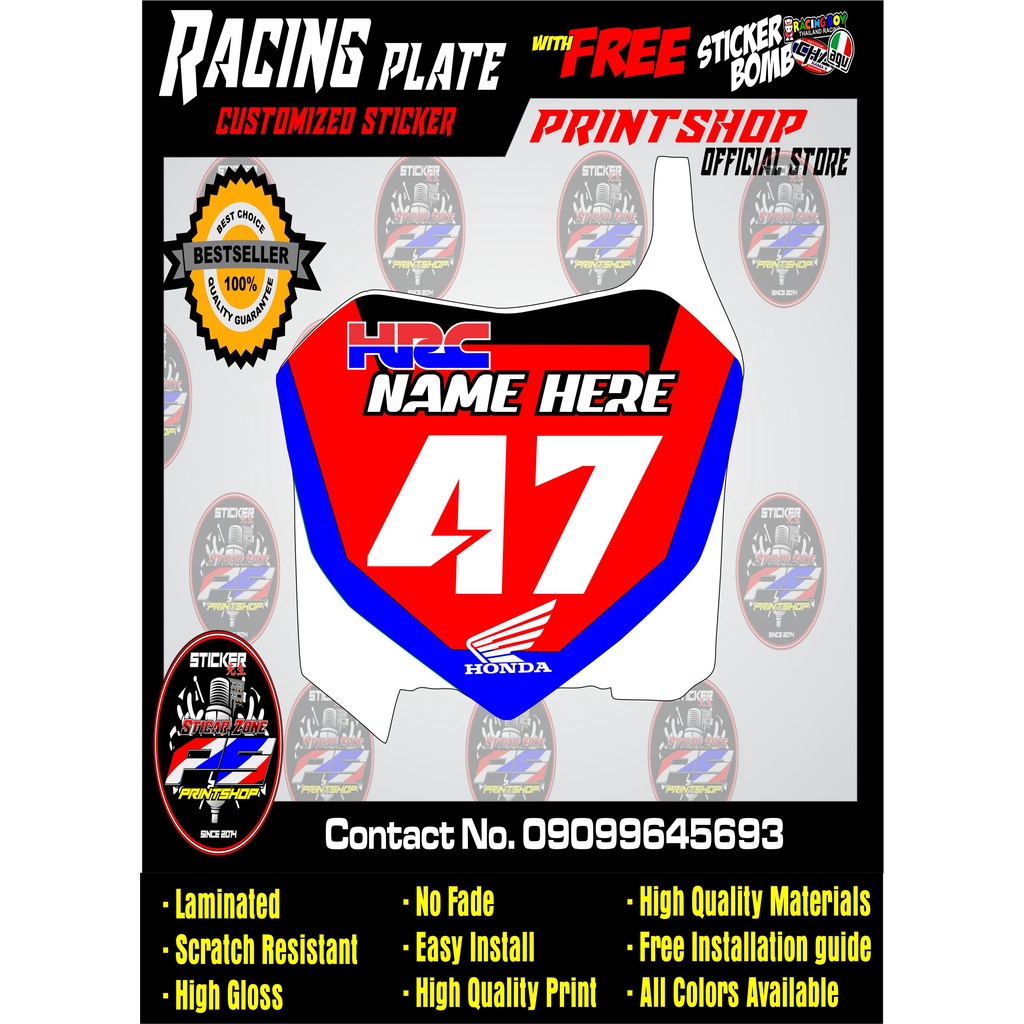 Customized Sticker Decals for Racing Plate Printable durable and High ...
