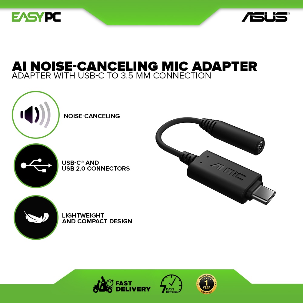 ASUS AI Noise-Canceling Mic Adapter with USB-C to 3.5 mm connection ...