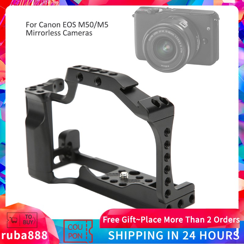 Ruba88 Metal Camera Cage Rig Cold Shoe Expansion for Canon EOS M50/M5 ...