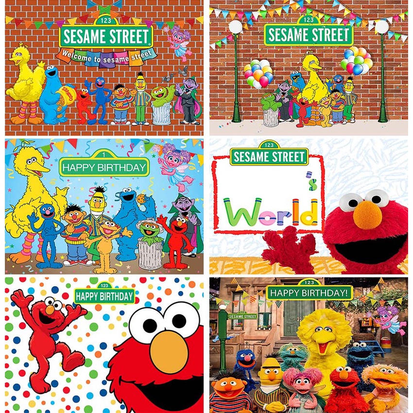 Elmo Birthday Party Backdrops Sesame Street Brick Wall Kids Baby Shower ...