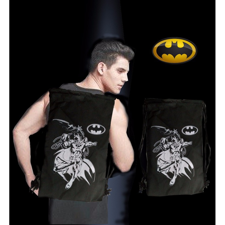 Batman Cartoon Drawstring Bag Backpack Tote Bag Super Heroes Black ...