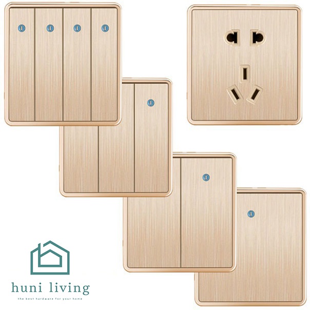 Gold Brushed Gold Light Switch / Switch 1/2/3 Gang Electrical Switch 2 ...