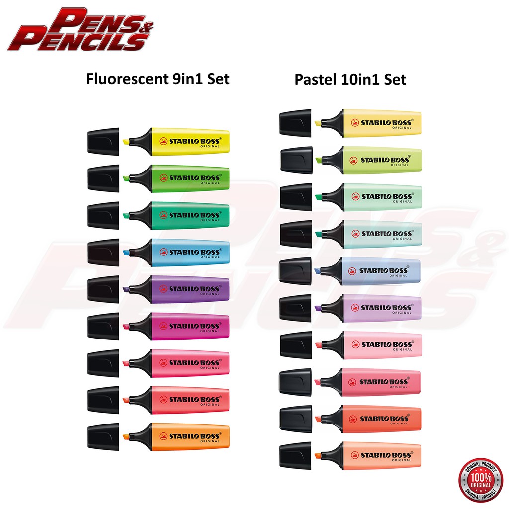 STABILO BOSS Fluorescent Pastel Highlighter Set / Text Marker ...