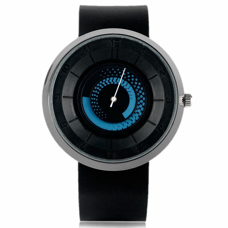 Turntable Analog Spiral Quartz Casual Futuristic Rubber Men's Watches ...