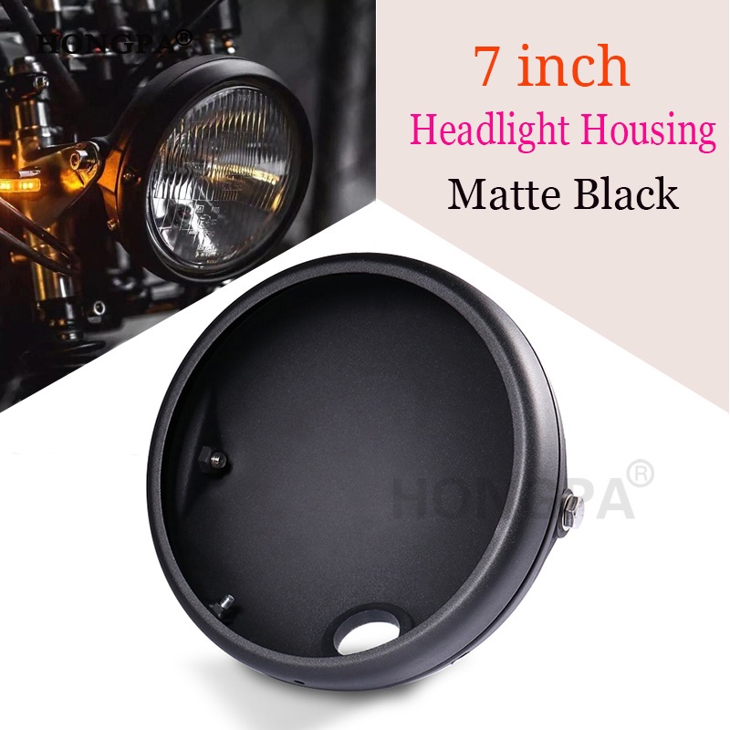 Motorcycle Matte Black Headlight Housing 7-Inch Retro Bucket Motorcycle ...