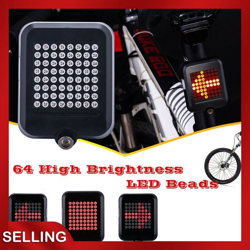 64 LED Automatic Direction Indicator Bicycle Rear Taillight USB ...