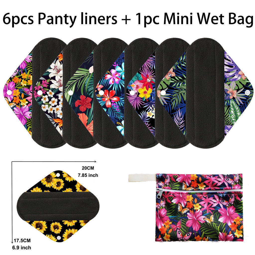 Reusable Cloth Pads - 7 pcs/set Stay Dry Bamboo Charcoal Pantiliners ...