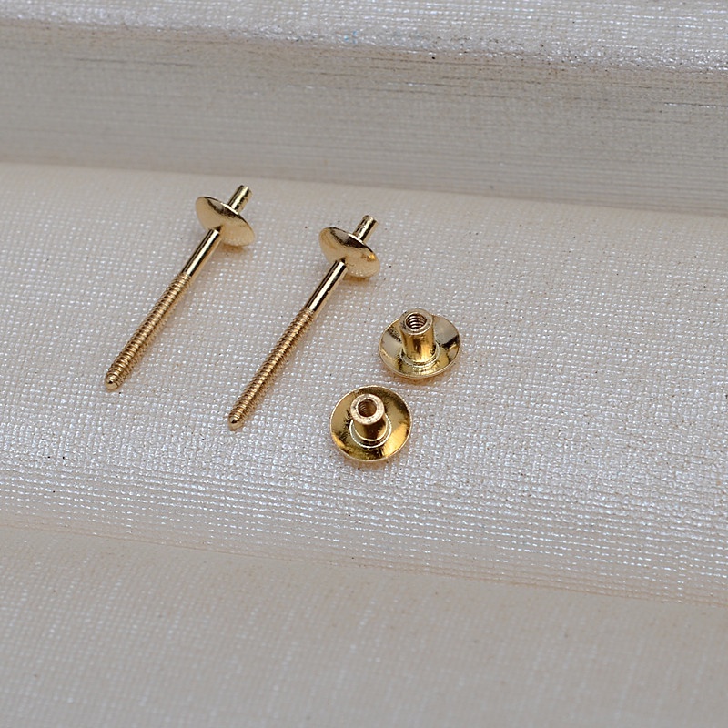 G18K Gold Female Double Bead Stud Earrings AU750 Ear Needle DIY ...