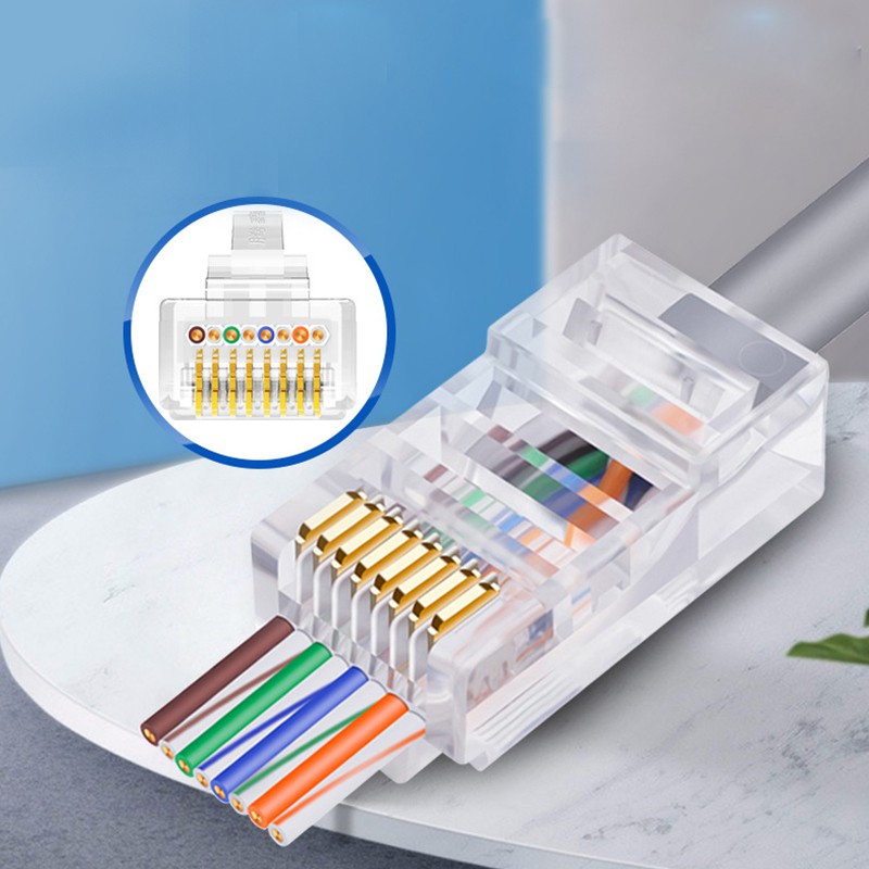 100Pcs RJ45 Network Connector Pass Through Modular Plug EZ Cat5E RJ45 ...