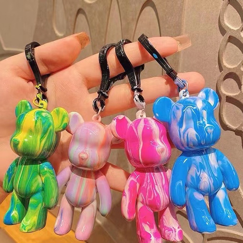 DIY Fluid Bearbrick Keychain Handmade Mini Violent Bear Keychain Liquid Graffiti Toys | Shopee ...
