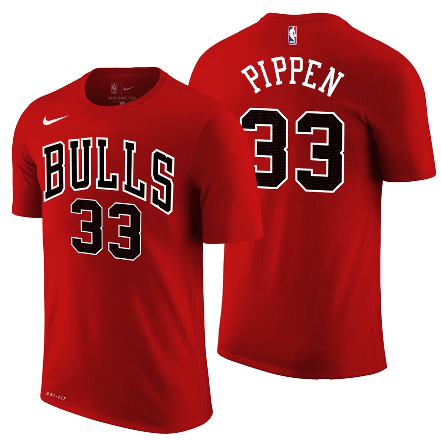 MERAH T-shirt NBA CHICAGO BULLS 33 SCOOTIE PIPPEN Red/Basketball Shirt ...