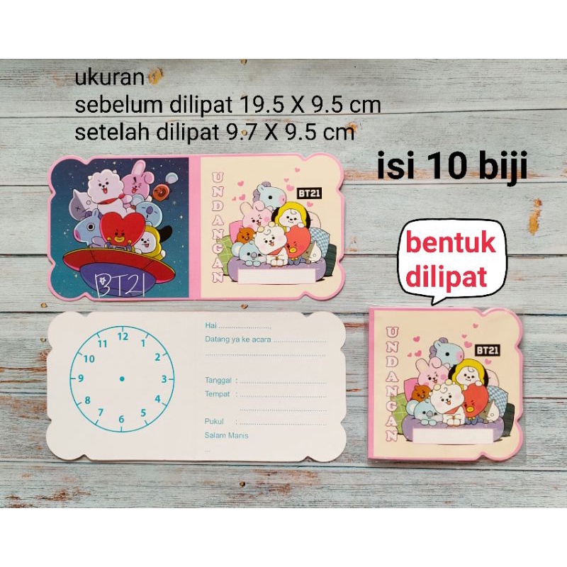Folding birthday invitation containing 10 sheets of BT21 BT 21 BTS ...