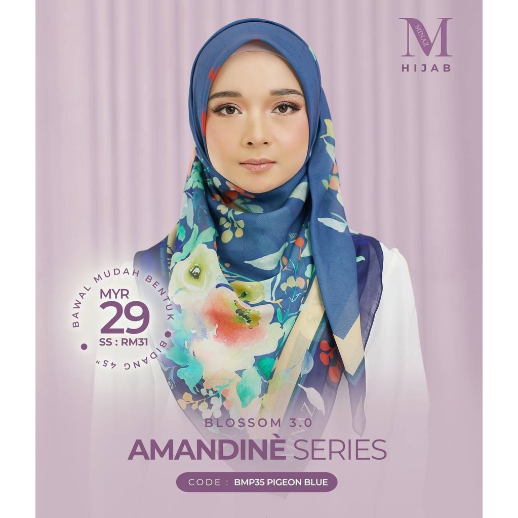 MINAZ HIJAB THE BLOSSOM 3.0 : AMANDINE SERIES (BMP35 Pigeon Blue ...