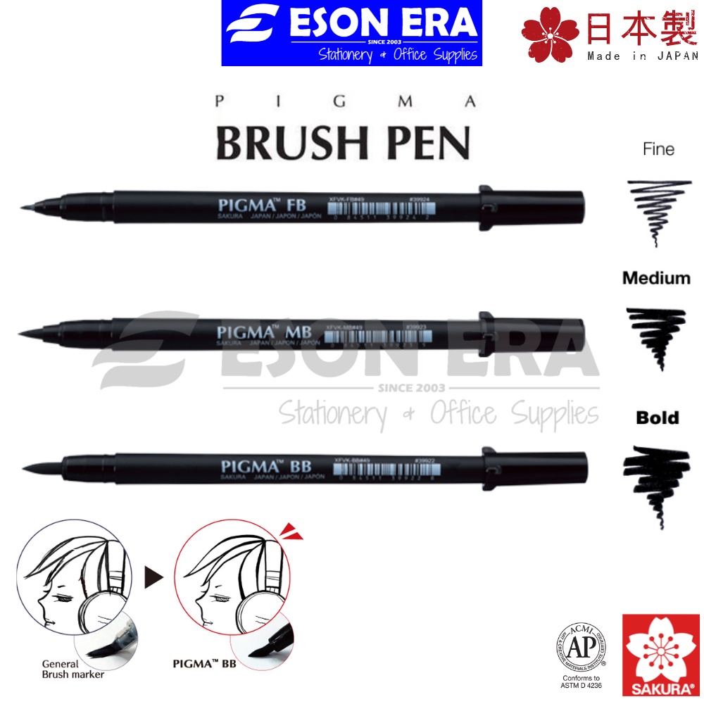 Sakura Pigma Brush Pen FB / MB / BB - Fine / Medium / Bold - Black | Shopee Philippines
