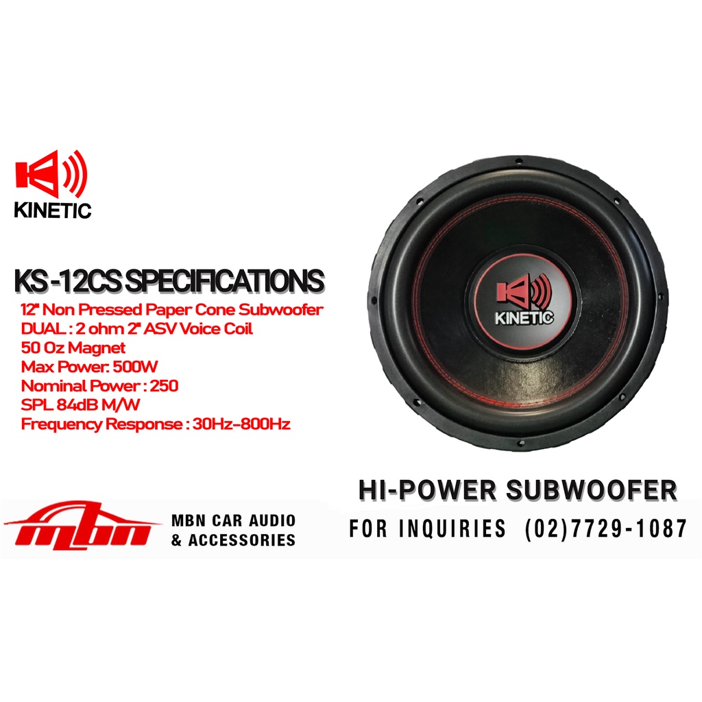 KINETIC 12" High Power Subwoofer, 500Watts Maximum Power (KS-12CS ...