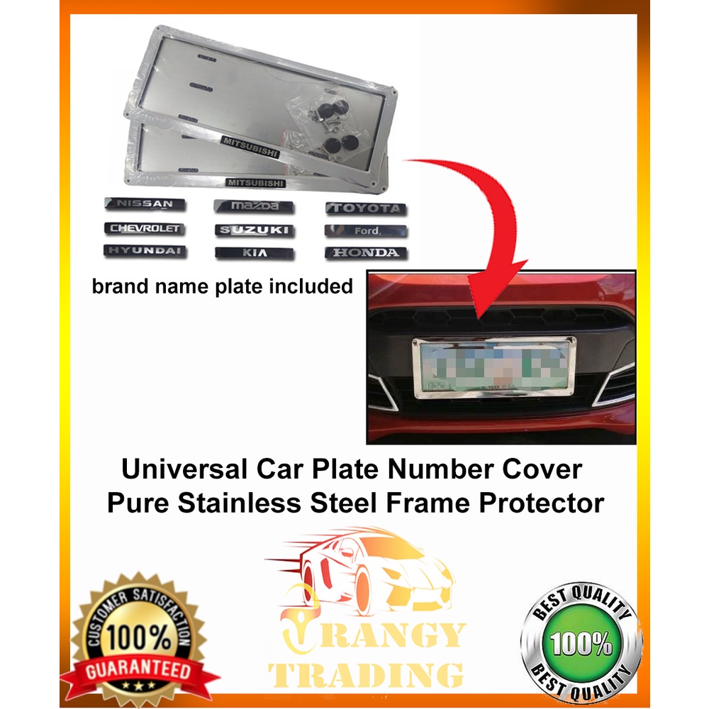 1PC Universal Car License Plate Steel Frame Protector Plating Stainless ...