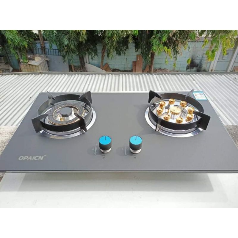 built-in double burner gas stove with hob and tempered glass Matte ...