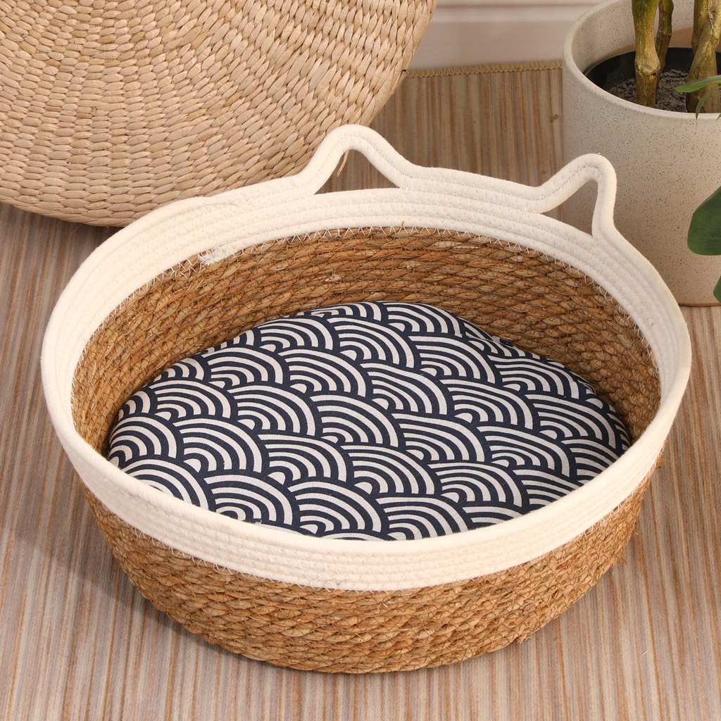 Ready Stock Cat Rattan Bed basket house Pet Sleeping Bed Washable ...