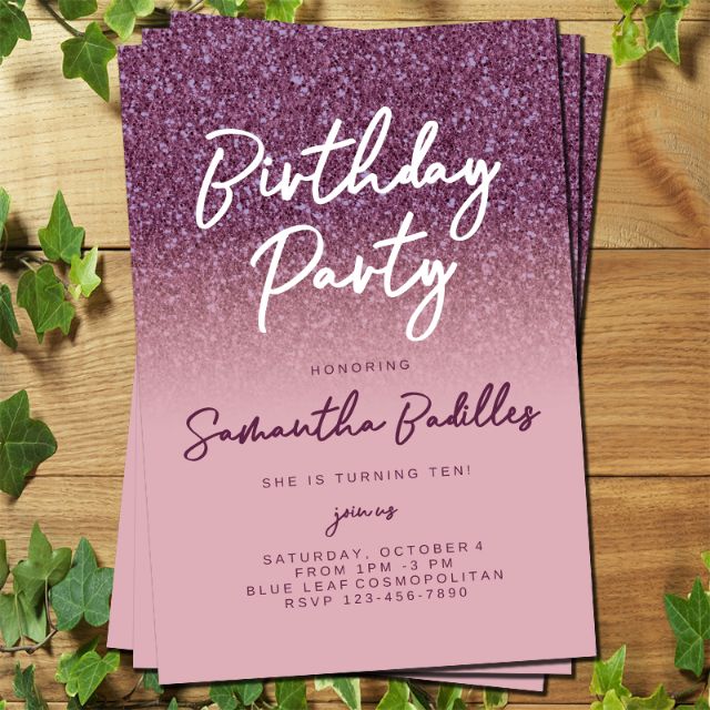 Pink Sparkling Invitation (Free Layout / Glitter Laminated Invitation ...