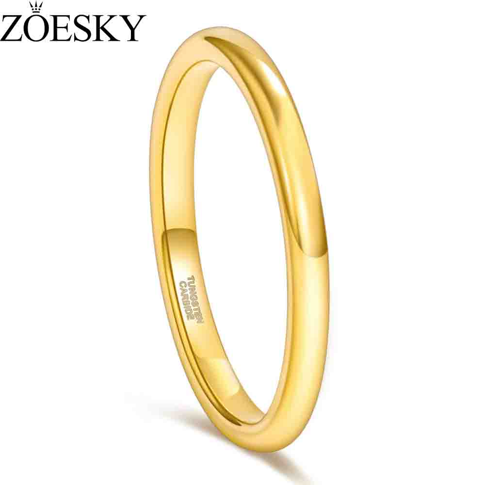 ZOESKY 2mm Tungsten Ring Gold Polished Engagement Wedding Bands for ...