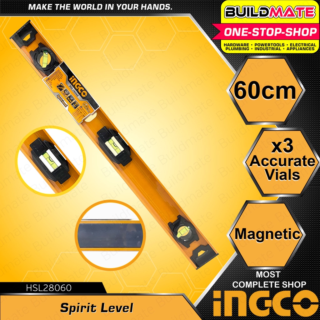BUILDMATE Ingco Spirit Level 60CM Magnetic x3 Accurate Vials Bubble ...