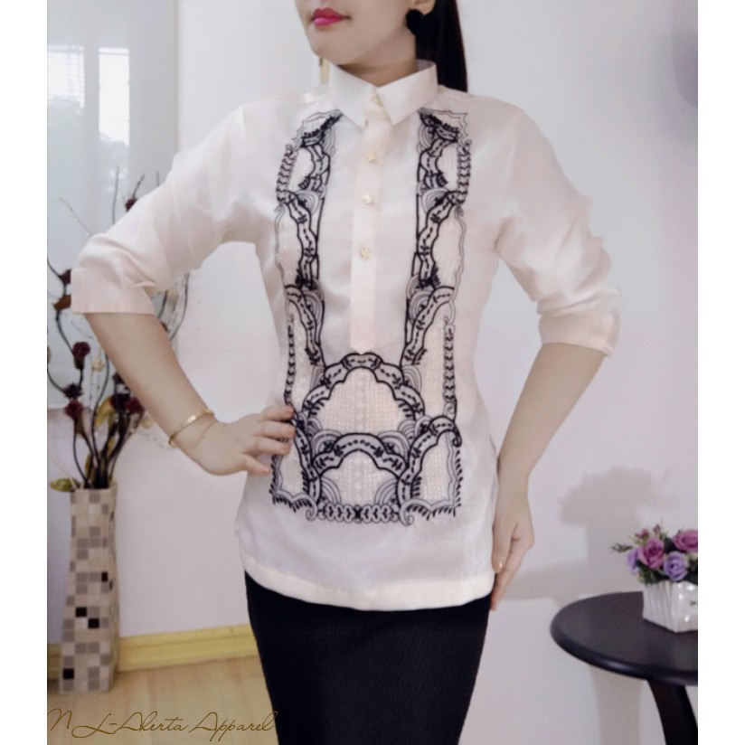 LADIES BARONG PURE EMBROIDERED WITH COLLAR FOR WOMEN | Shopee Philippines