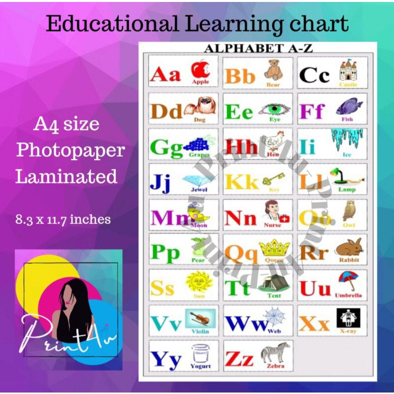 Alphabet A-Z Learning chart Laminated A4 | Shopee Philippines
