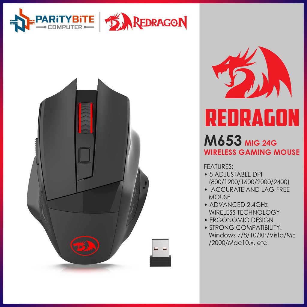 Redragon M653 MIG Optical 2.4G Wireless Mouse with USB Receiver ...