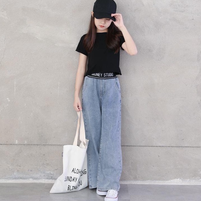 Terno For Kids Girl Girls' Two-Piece Dress Suit T-shirt Jeans Thin Suit ...