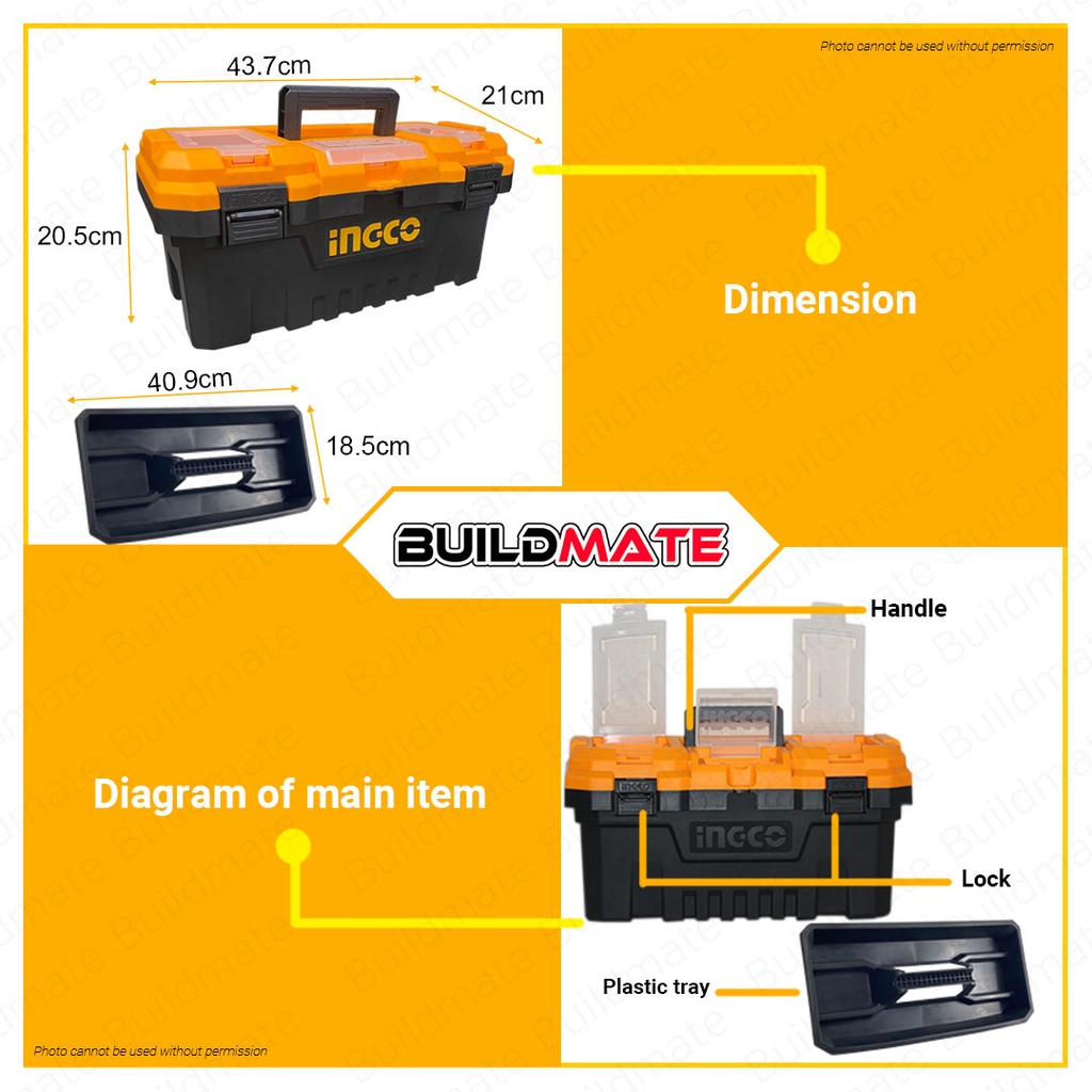 BUILDMATE Ingco 17" Inch Tool Box Plastic Organizer Storage Box with ...