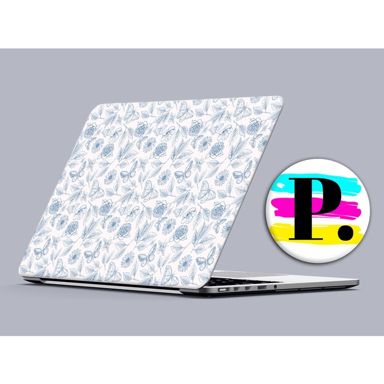 Vintage Botanical White Blue Laptop Skin Laptop Sticker Back Cover ...