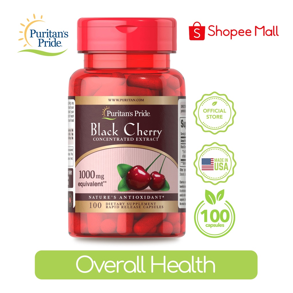 Puritan's Pride Black Cherry Concentrated Extract 1000 mg 100 capsules ...