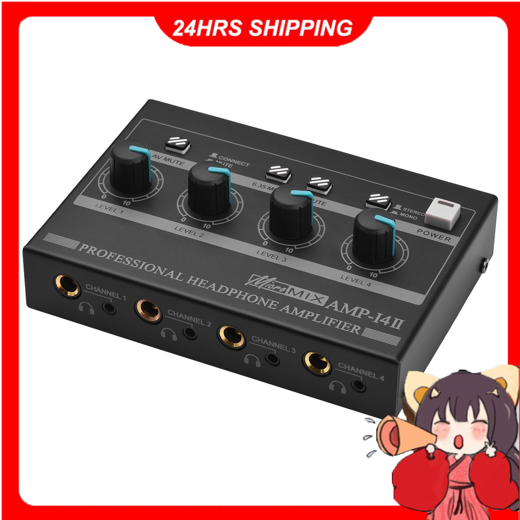 AMP-14 4-Channel Headphone Amplifier Compact Stereo Headphone Amp with ...