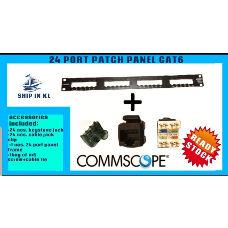 COMMSCOPE PATCH PANEL 24PORT CAT 6 AND MODULAR CAT 6 24pcs FULL SET ...