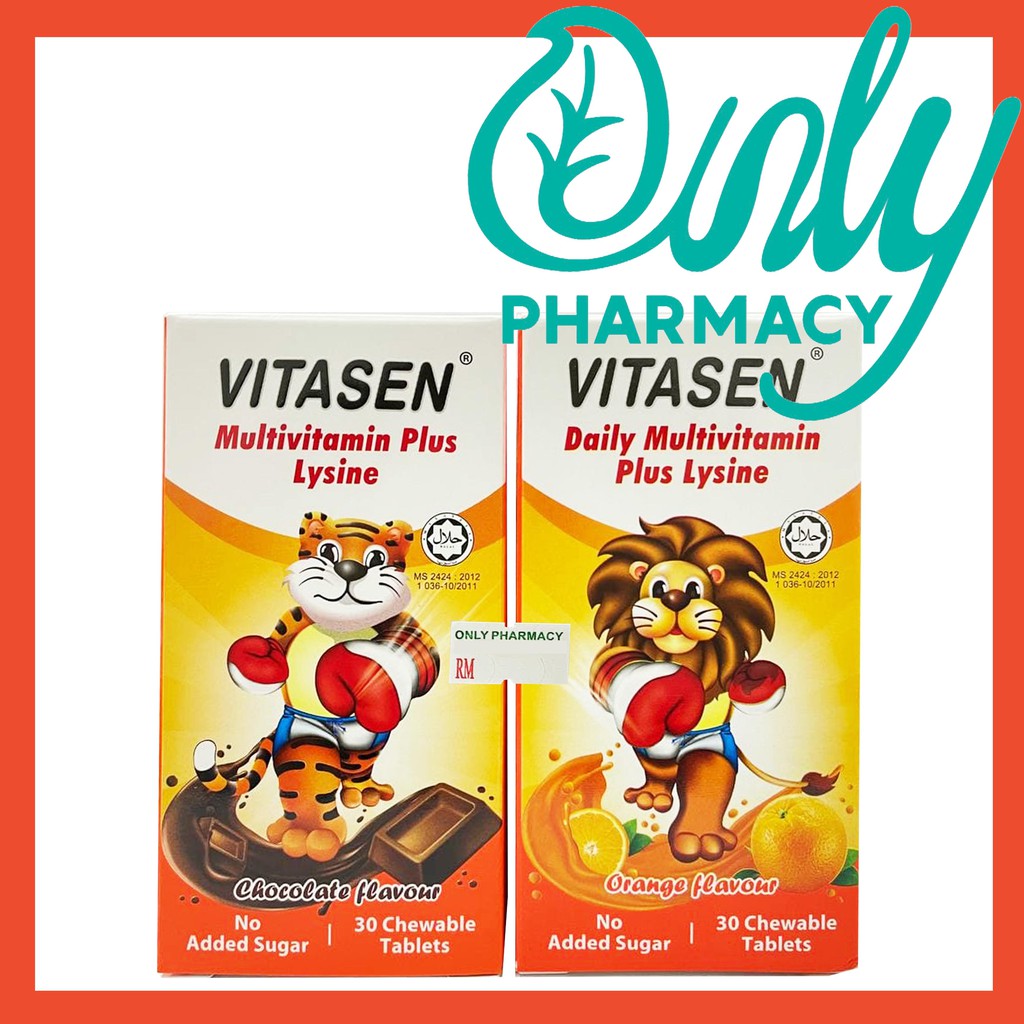 Vitasen Kids Multivitamin Plus Lysine Tab 30 ́s (Orange or Chocolate ...