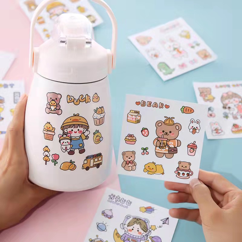 Cute Cartoon Sticker Thermos Plastic Cup Creative Sticker Waterproof ...