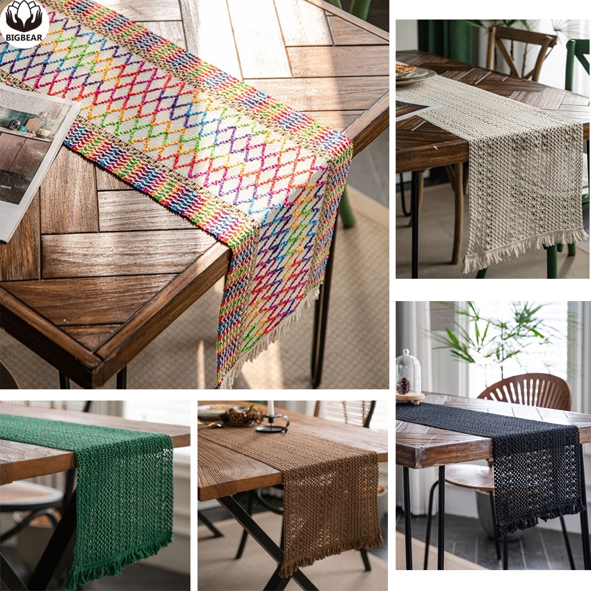 Solid Color Woven Dining Table Runner Cloth Long Cotton Linen Table Mat ...