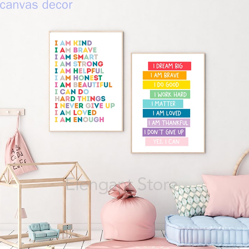 Kids Positive Affirmation Art Prints Mindfulness Poster Self Confidence ...