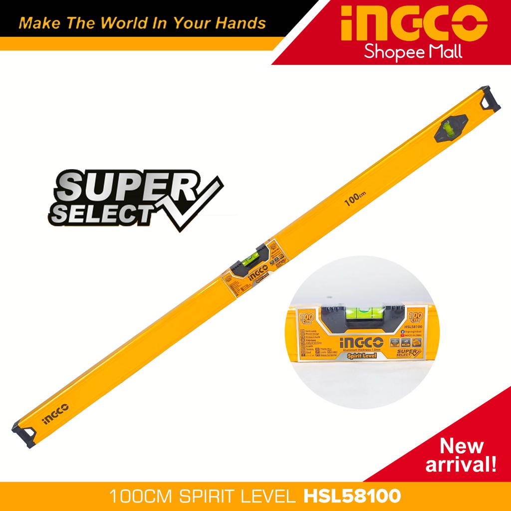 Ingco Spirit Level Leveling Tool 100cm HSL58100 SS IHT | Shopee Philippines