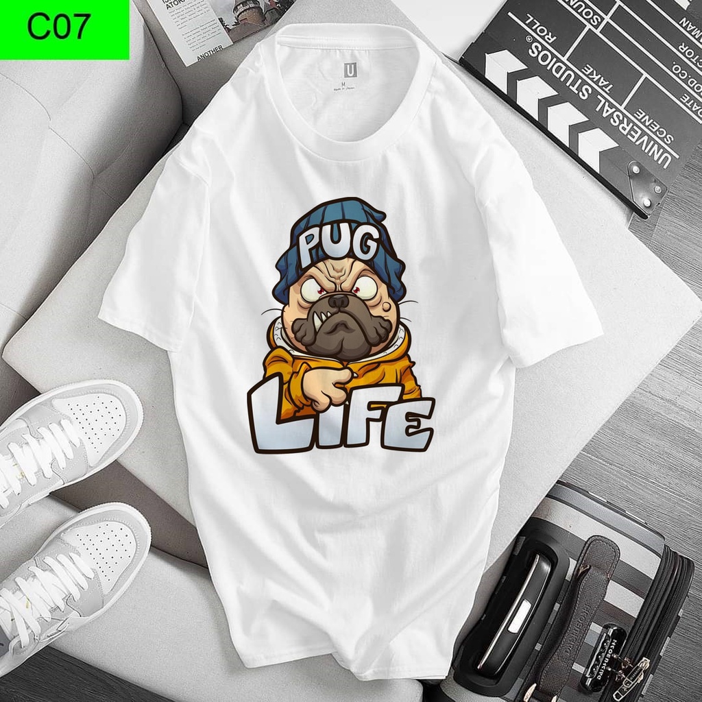Men's T-shirt with cute Pug Dabing dog print (White) | Shopee Philippines